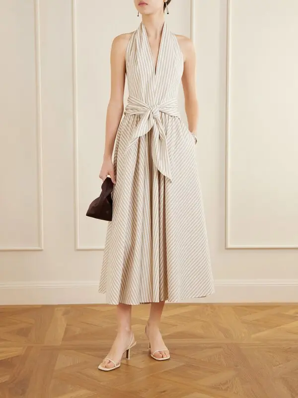 PATOU Striped Cotton Halterneck Maxi Dress