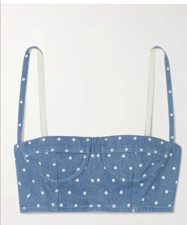 Carolina Herrera Cropped Polka-dot Denim Bustier Top