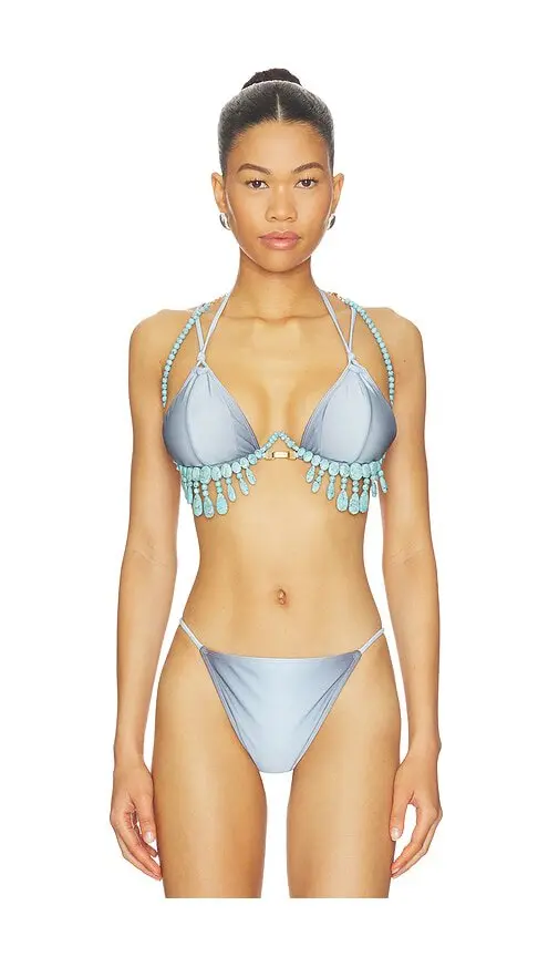 Cult Gaia Gabrie Bralette With Faux Turquoise And Gold-tone Hardware