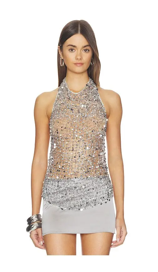 Lapointe Sequin Halter Neck Top