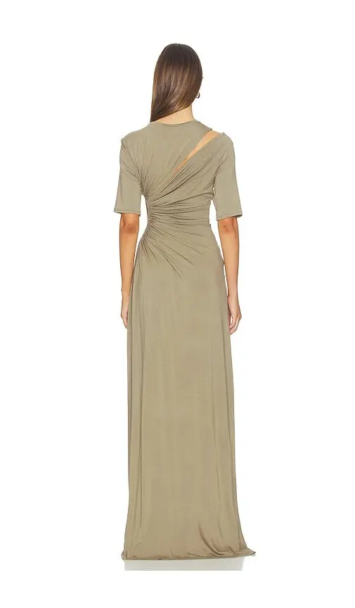 SID NEIGUM Gathered Slit Maxi Dress - Olive