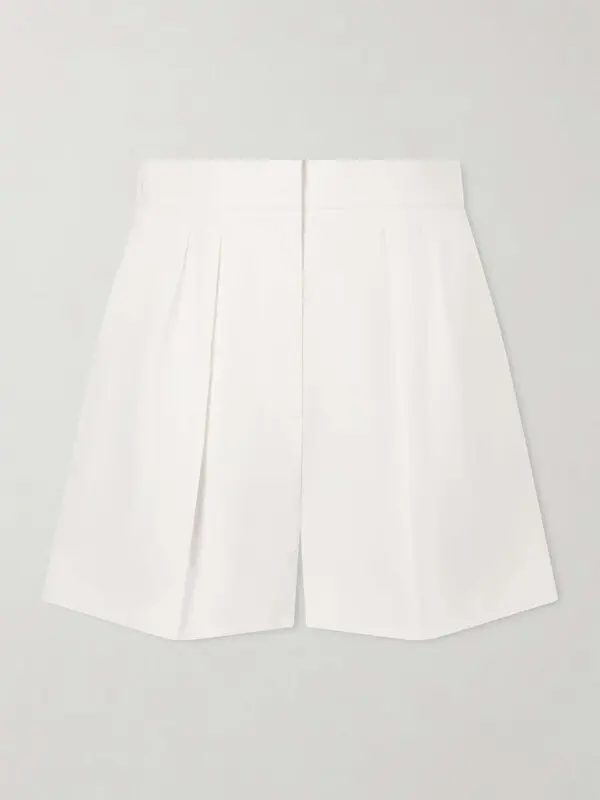 Max Mara Pleated Cotton-blend Shorts - Beige