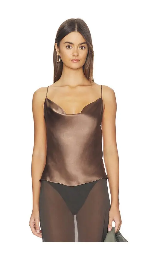 L'Agence Calista Cowl Neck Cami Top In Silk - Brown
