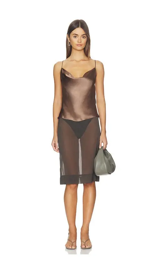 L'Agence Calista Cowl Neck Cami Top In Silk - Brown