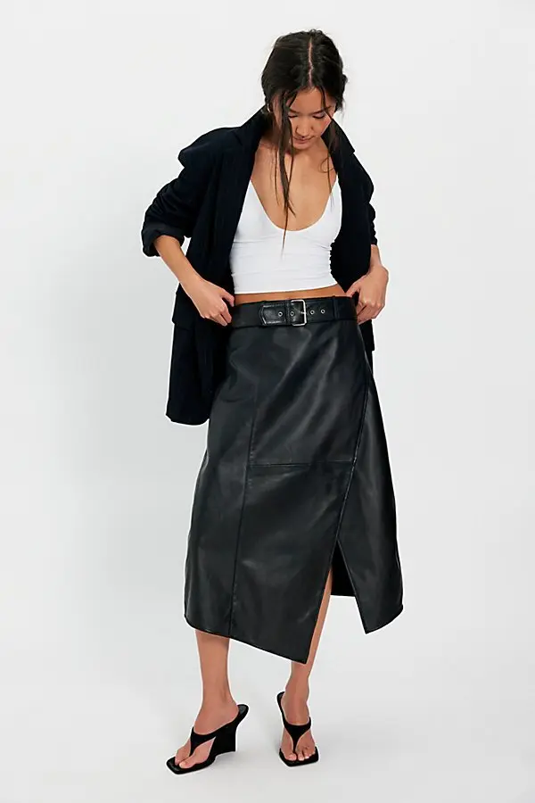 DEADWOOD Kalmer Leather Midi Skirt