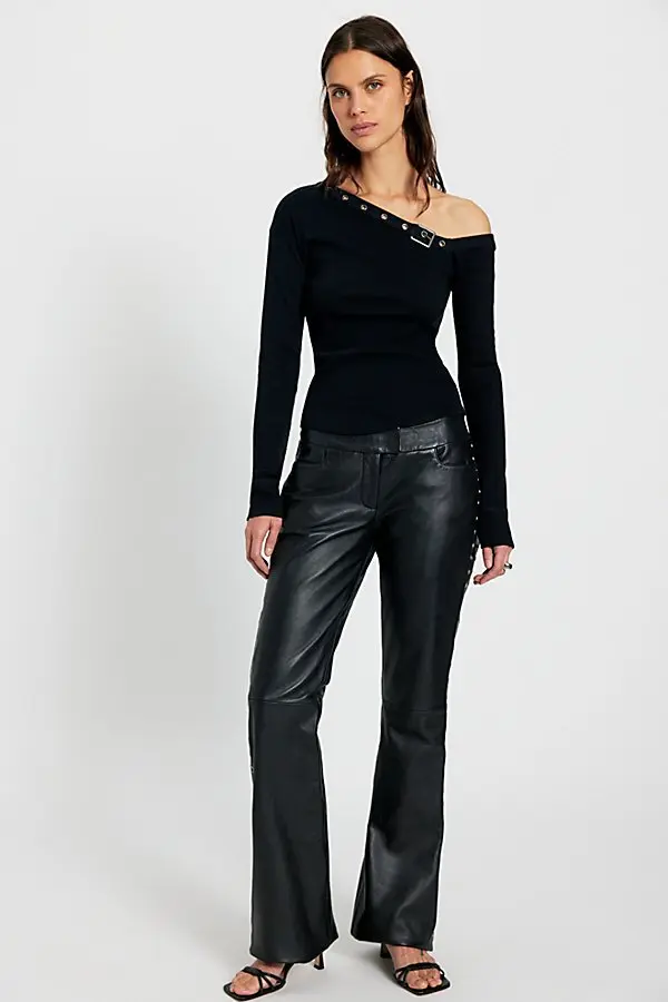 DEADWOOD Dali Leather Eyelet Pants - Black