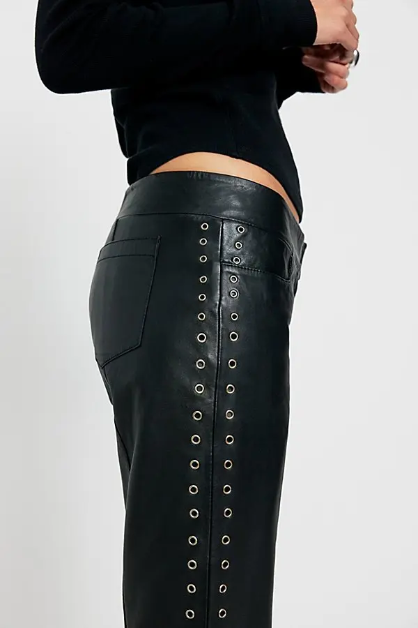 DEADWOOD Dali Leather Eyelet Pants - Black