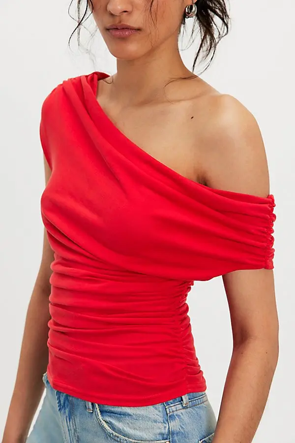 Free People Modern Muse One-shoulder Top - High Risk Red