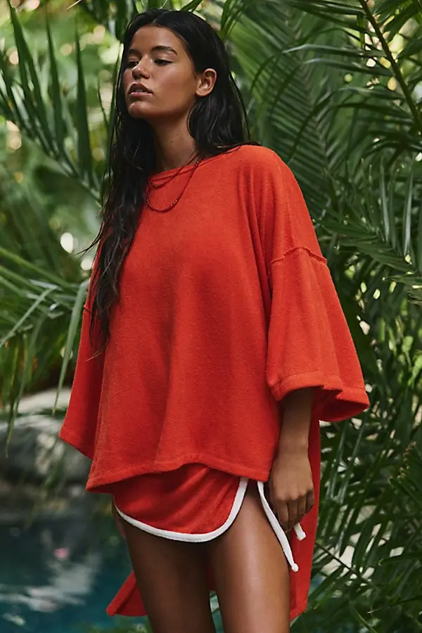 Free People Backseat Terry Pullover - Cherry Swizzle Combo