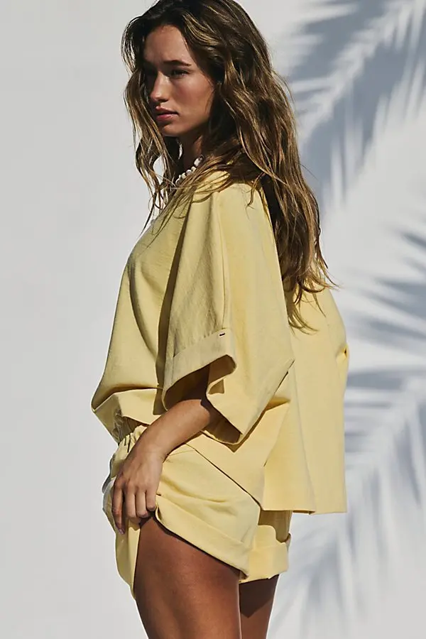 Free People Leandra Heavyweight Cotton Short Set - Solar Lemon