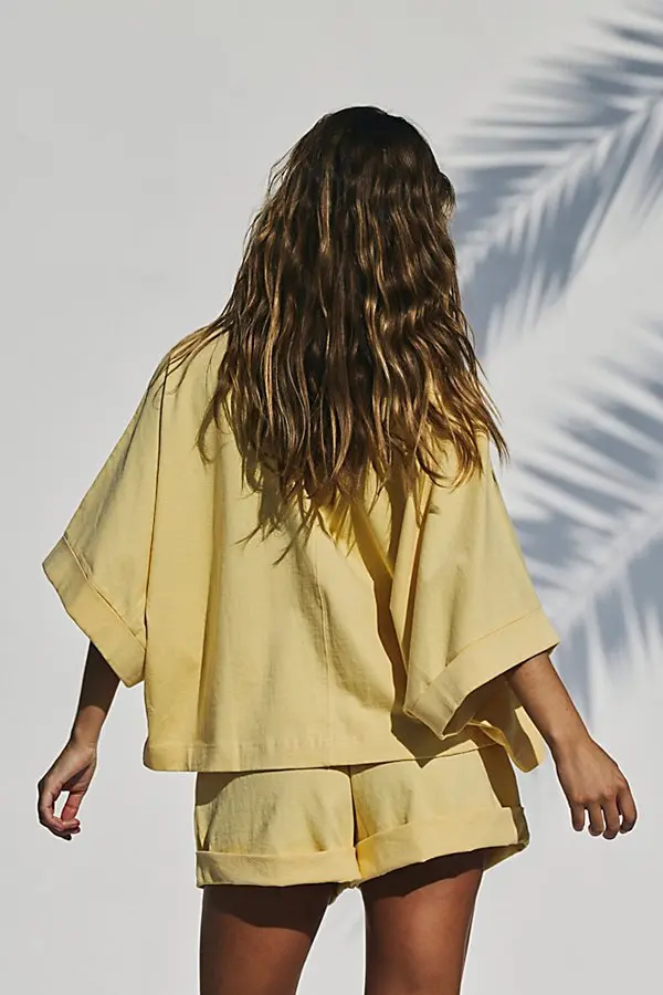 Free People Leandra Heavyweight Cotton Short Set - Solar Lemon