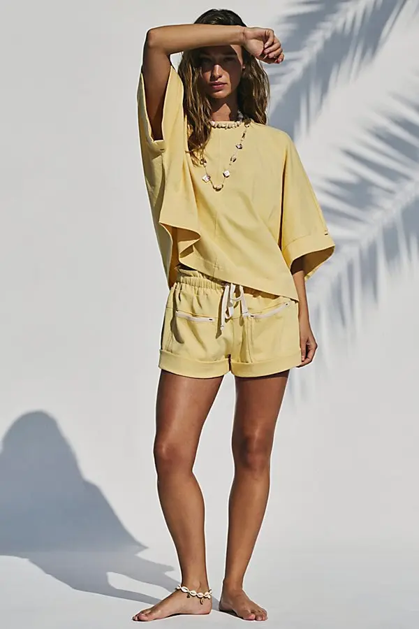 Free People Leandra Heavyweight Cotton Short Set - Solar Lemon