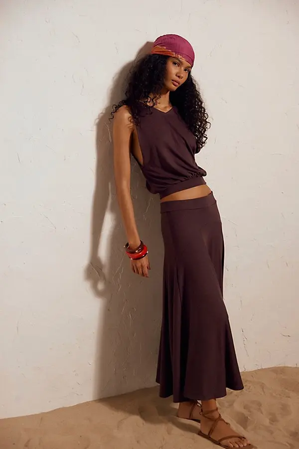 Free People Ribbed Bristol Skirt Set - Aubergine