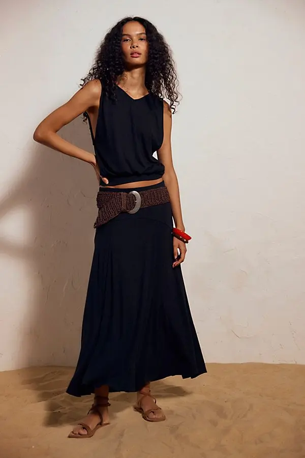 Free People Ribbed Bristol Skirt Set - Black