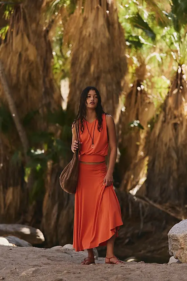 Free People Ribbed Bristol Skirt Set - Orangeade