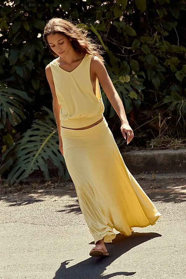 Free People Ribbed Bristol Skirt Set - Solar Lemon