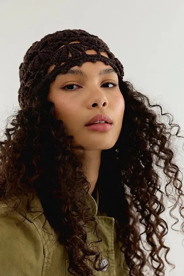 Free People Cora Crochet Cap - Chocolate