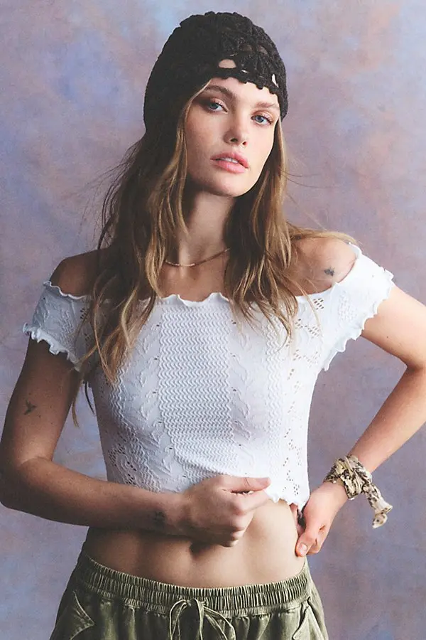 Free People Cora Crochet Cap - Chocolate