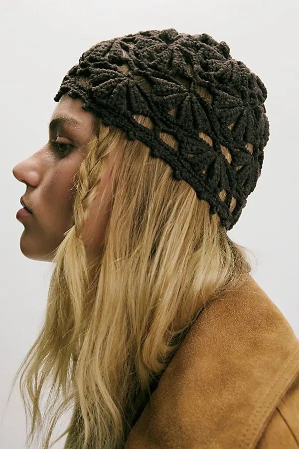 Free People Cora Crochet Cap - Chocolate