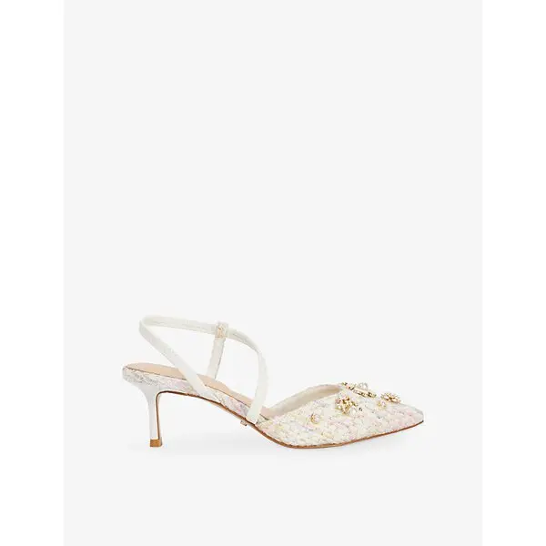 DUNE Dyana Flower Woven Slingback Courts With Pearl Embellishments