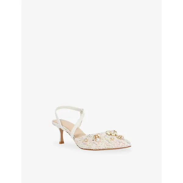 DUNE Dyana Flower Woven Slingback Courts With Pearl Embellishments
