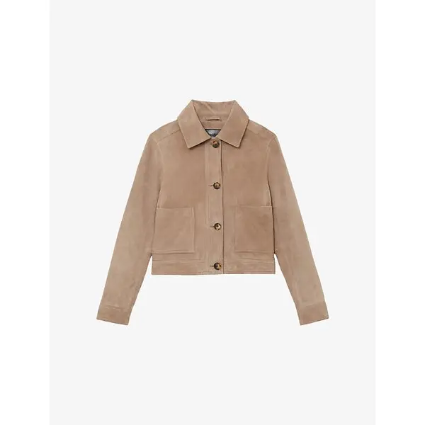 REISS Patch-pocket Suede Trucker Jacket - Neutral