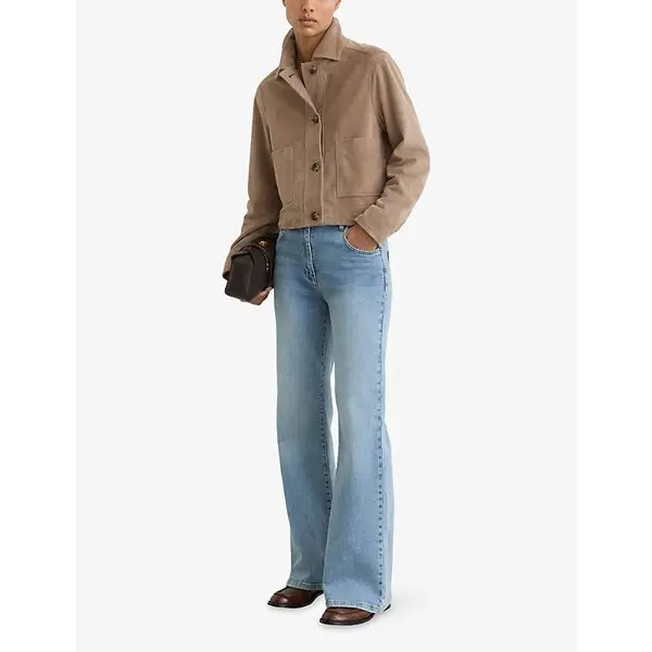REISS Patch-pocket Suede Trucker Jacket - Neutral