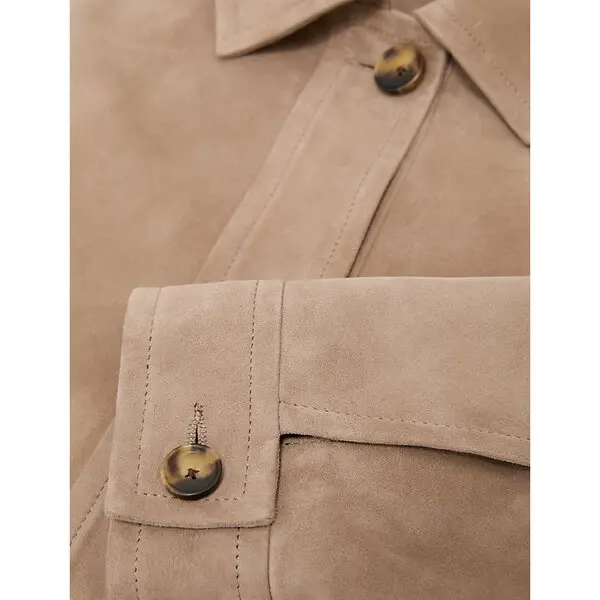 REISS Patch-pocket Suede Trucker Jacket - Neutral
