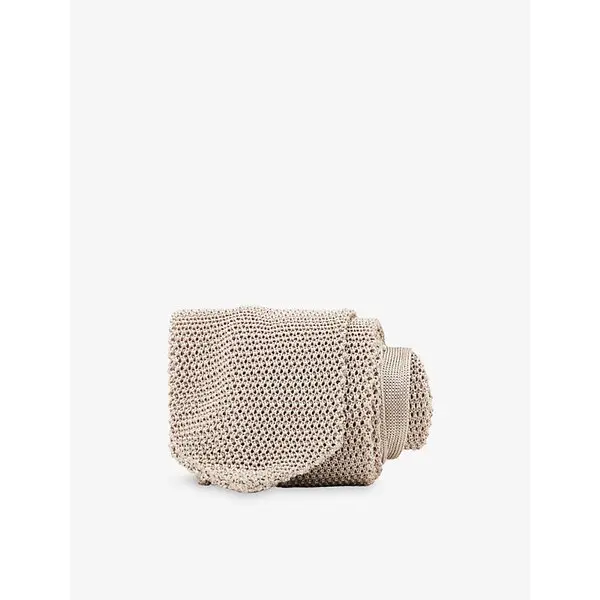 REISS Punto Knitted Silk Tie - Champagne