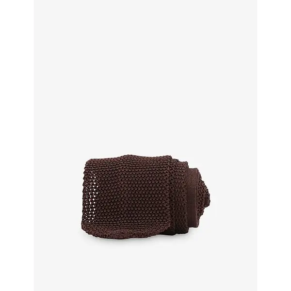 REISS Punto Knitted Silk Tie - Dark Brown