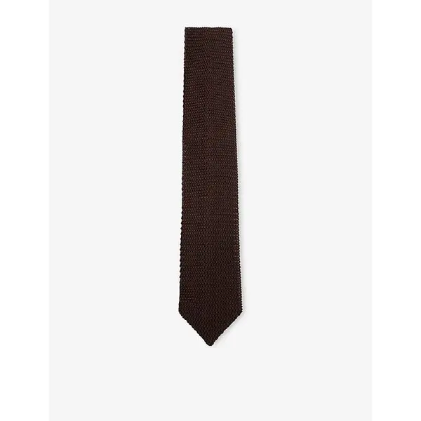 REISS Punto Knitted Silk Tie - Dark Brown