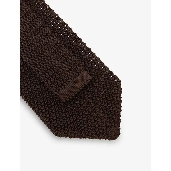 REISS Punto Knitted Silk Tie - Dark Brown