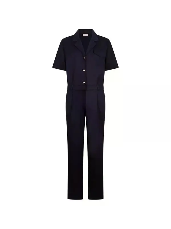Liu Jo Dark V-neck Short Sleeve Button-up Jumpsuit With Lapels And Pocket - Blue