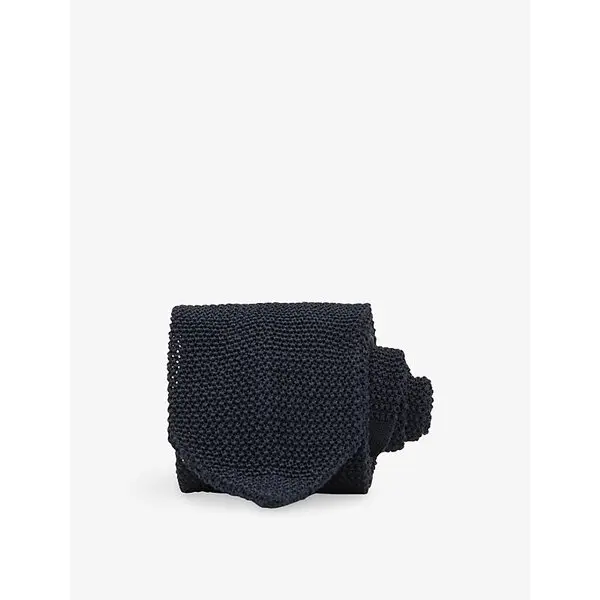 REISS Knitted Silk Tie - Navy