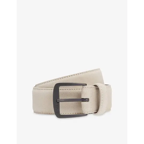 BOSS Branded-buckle Suede Belt - Open White