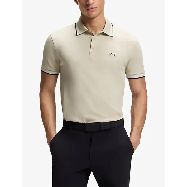 BOSS Paddy Brand-embroidered Cotton-piqué Polo Shirt - Light Beige