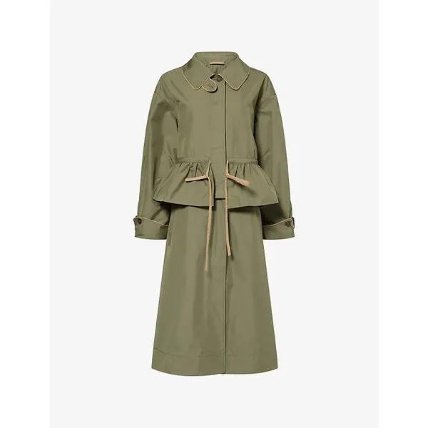 DAMSON MADDER Myrtle Frilled Cotton-blend Trench Coat - Sage