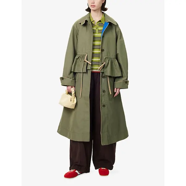 DAMSON MADDER Myrtle Frilled Cotton-blend Trench Coat - Sage