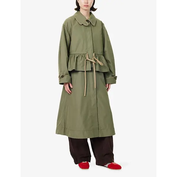 DAMSON MADDER Myrtle Frilled Cotton-blend Trench Coat - Sage
