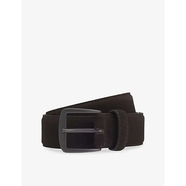 BOSS Branded-buckle Suede Belt - Dark Brown