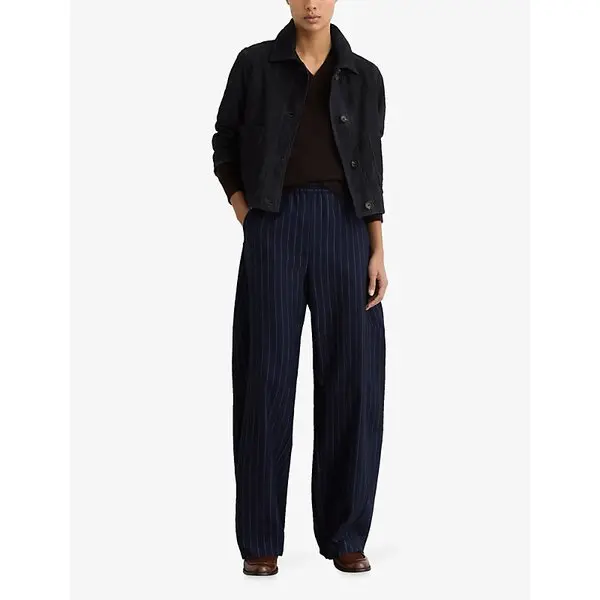 REISS Patch-pocket Suede Trucker Jacket - Navy