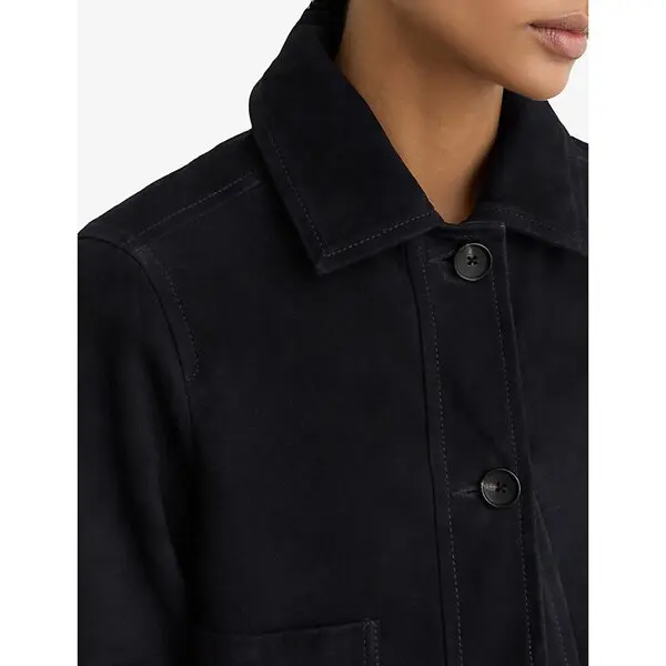 REISS Patch-pocket Suede Trucker Jacket - Navy