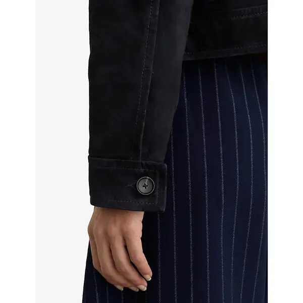 REISS Patch-pocket Suede Trucker Jacket - Navy
