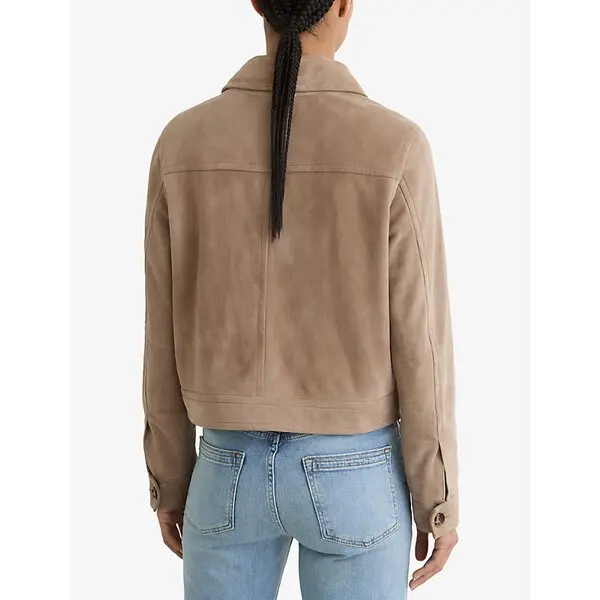 REISS Patch-pocket Suede Trucker Jacket - Neutral