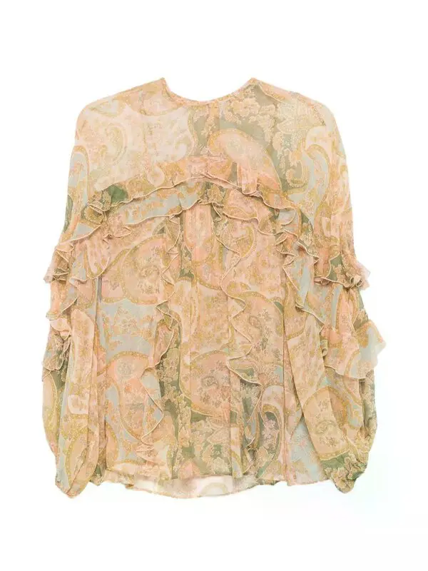 Zimmermann Luna Flutter Ruffled Paisley Blouse - Neutrals