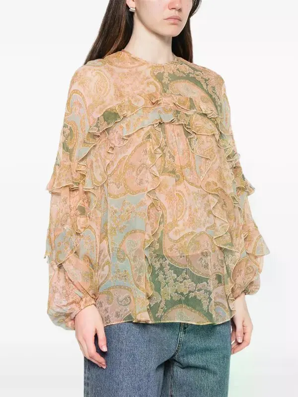 Zimmermann Luna Flutter Ruffled Paisley Blouse - Neutrals