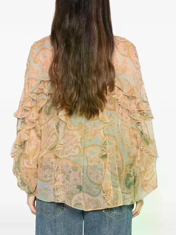 Zimmermann Luna Flutter Ruffled Paisley Blouse - Neutrals