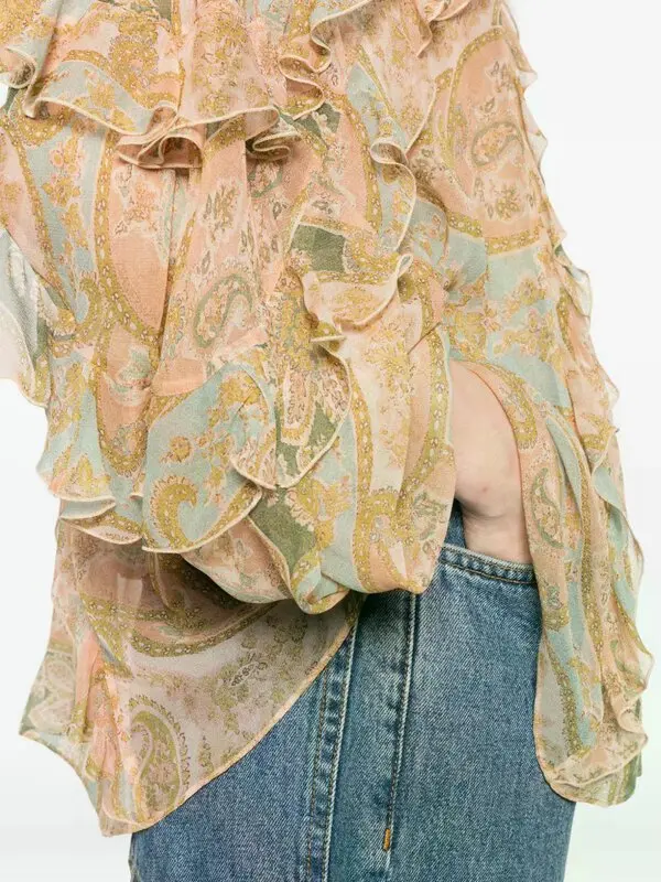 Zimmermann Luna Flutter Ruffled Paisley Blouse - Neutrals