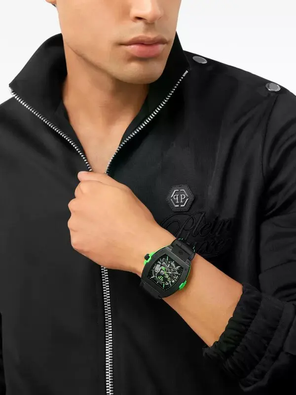 Philipp Plein Skeleton 44mm Automatic Watch With Leather Strap - Black