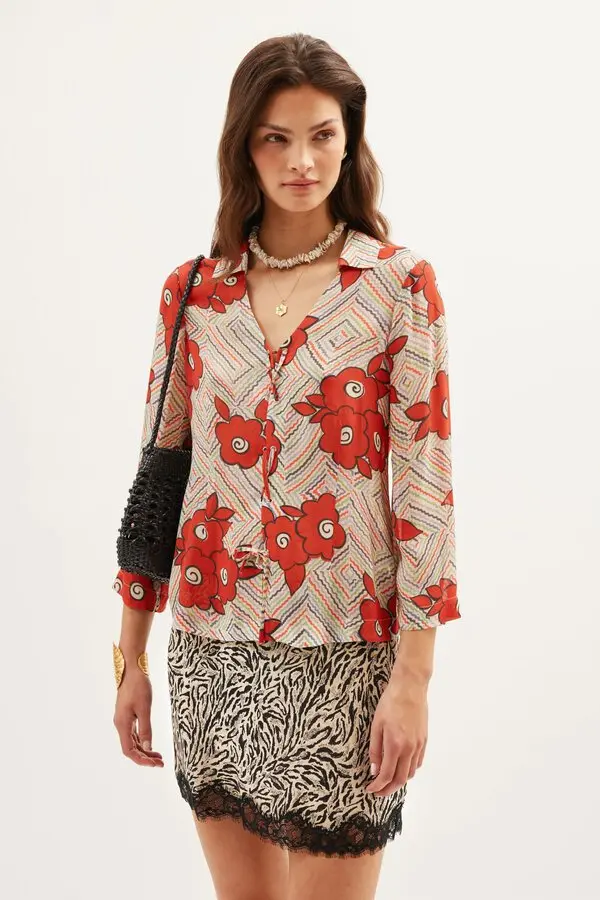 Rixo Floral Print Tie-front Blouse